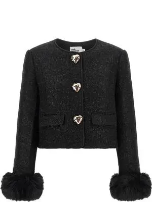 SELF-PORTRAIT Bouclé Fur Jacket - Black