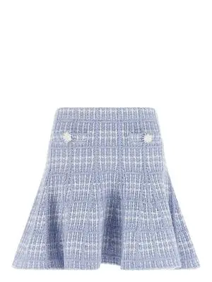 SELF-PORTRAIT SELF PORTRAIT Check Knit Skirt Blue