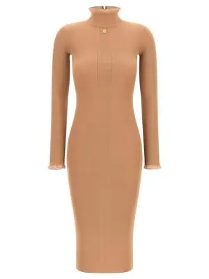 Elisabetta Franchi Ribbed Knit Midi Dress - Beige