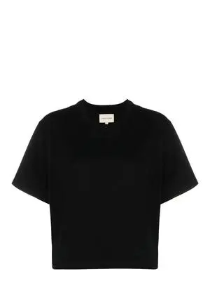 Loulou De Saison Telanto Leather Crew Neck Short Sleeve T-shirt - Black