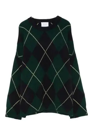 BE YOU Diamond Patterned Crew Neck Sweater - Green