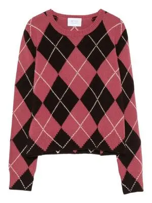 BE YOU Diamond Patterned Crew Neck Sweater - Pink