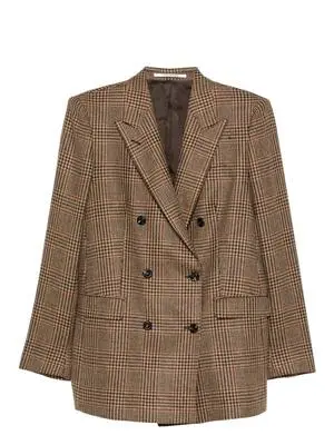 Tagliatore Jasmine Checked Double-breasted Wool And Cashmere Jacket - Beige