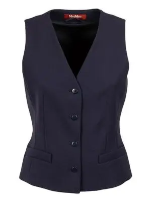 Max Mara Madia Virgin Wool V-neck Waistcoat - Blue