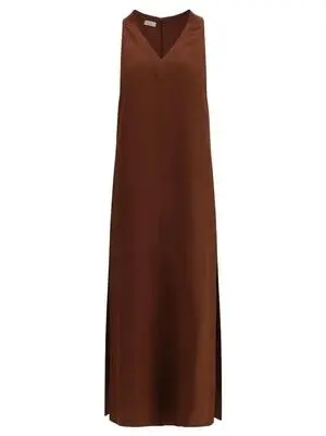 Brunello Cucinelli Brunello Cucinelli V-Neck Midi Dress Brown