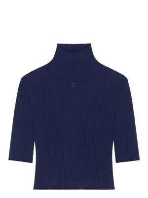 COURREGES Cropped Rib Knit Top - Blue