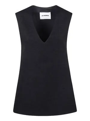 JIL SANDER V Neck Top - Black