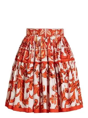 Dolce & Gabbana Maiolica Print Pleated Skirt - Orange