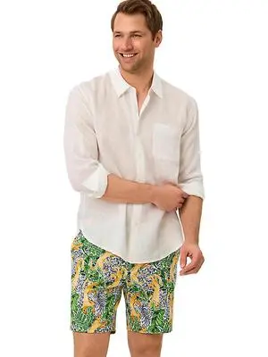 LILLY PULITZER® Lilly Pulitzer Men's Stuff Addison Button Down Linen Shirt In White, Size Small, Straight Fit, Long Sleeves