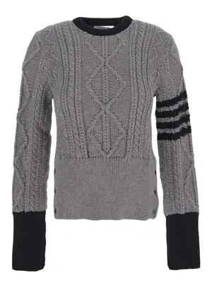Thom Browne Signature 4-bar Stripe Crewneck Pullover - Light Gray