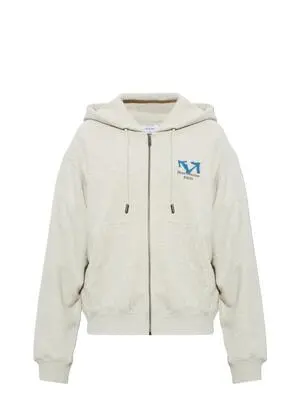 Off-White Drawstring Zip-up Hoodie - White