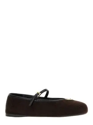 Prada Buckle-strap Cashmere Ballet Flats - No