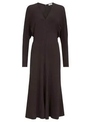 Brunello Cucinelli Techno Wool Jersey Monili-embellished Midi Dress - Brown
