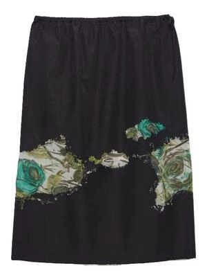 Prada Devoré Poplin Midi Skirt - Black