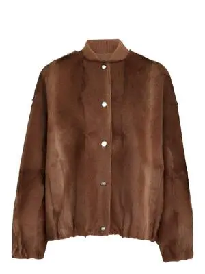 Brunello Cucinelli Cashmere Shearling Bomber Jacket With Monili - Mahogany