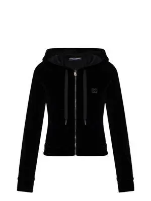 Dolce & Gabbana Dolce Gabbana Logo Embroidered Velvet Hoodie - Black