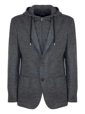 Eleventy Single-breasted Hooded Jacket - Grey