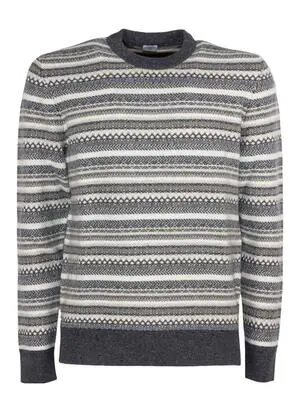 Eleventy Jacquard Crew-neck Knitted Sweater - Gray