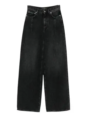 Dolce & Gabbana Logo-plaque Wide-leg Jeans - Black