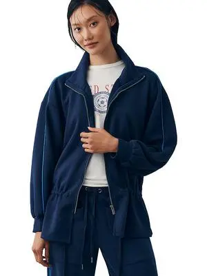 Bernardo Peplum Scuba Jacket - Dark Blue