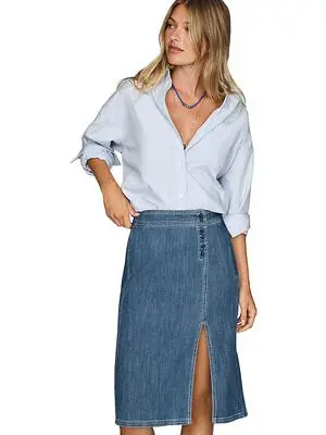 PILCRO Slim Denim Midi Skirt - Medium Denim