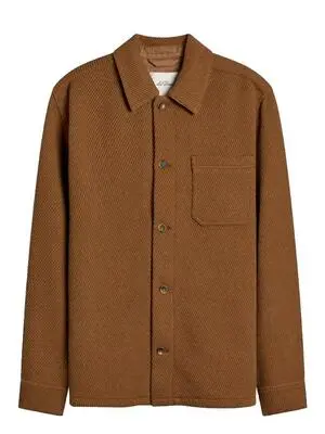LES DEUX Twill Wool Overshirt - Rubber Brown
