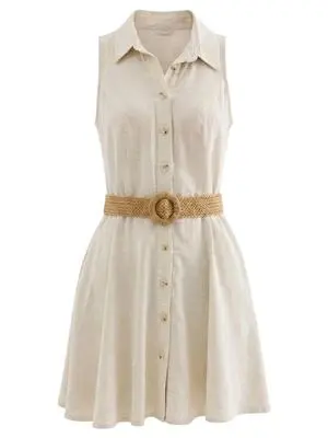 MONLICIA Belted Mini Shirt Dress - Beige