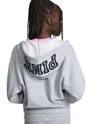 Pink Campus Fleece Shrunken Hoodie - Grey