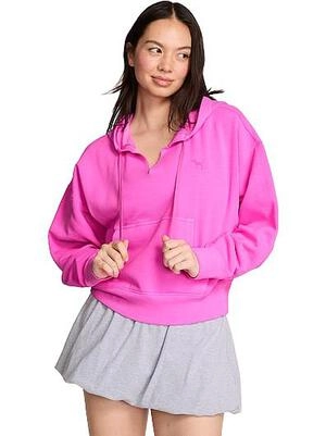 Pink Campus Fleece Shrunken Hoodie - Pink