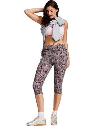 Pink PINK Relay Side-Ruched Foldover Capri Legging Print