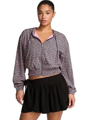 Pink Logo Jacquard Smocked Hooded Jacket Print