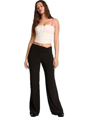 Pink PINK Stretchy Knit Ruched Flare Pants Black