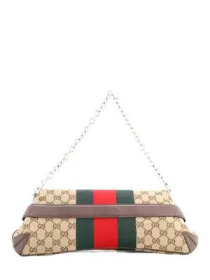 Gucci Horsebit Web Chain Clutch Gg Canvas Medium Shoulder Bag - Brown