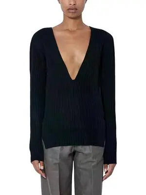 Rick Owens Ribbed-knit V-neck Sweater - Black