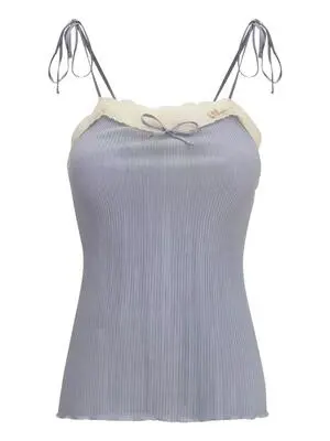 Chloé Thin-strap Tank Top In Cotton Jersey & Lace - Grey