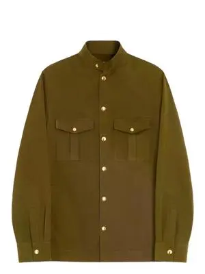 Valentino Garavani Shirt Jacket In Canneté Cotton With Vlogo-embroidery - Green