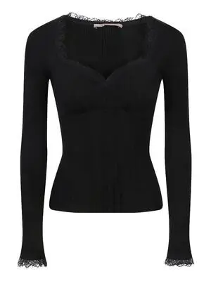 TWINSET Lace-trim Ribbed Jumper - Black