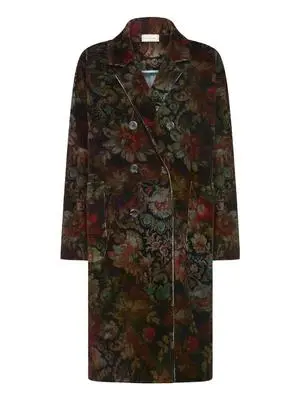PIERRE-LOUIS MASCIA Griffintn Floral-print Double-breasted Coat - Brown