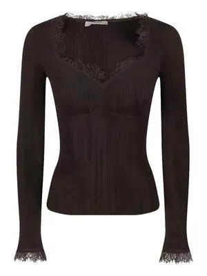 TWINSET Lace-trim Ribbed-knit Sweater - Brown