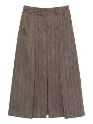 Seventy Pinstripe Pattern Pleated Maxi Skirt - Brown