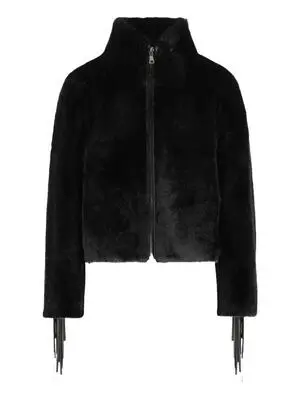 UNCOMMON Fringe-detail Funnel-neck Jacket - Black