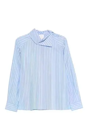 TRAME AUREE Nina Striped Asymmetric-collar Shirt - Blue
