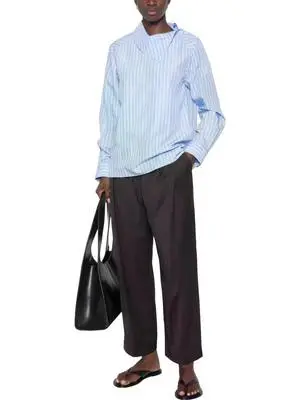 TRAME AUREE Nina Striped Asymmetric-collar Shirt - Blue