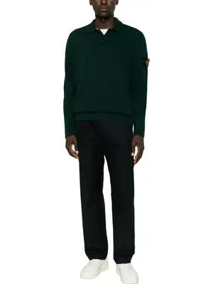 Stone Island Compass-Patch Collared Sweater Green