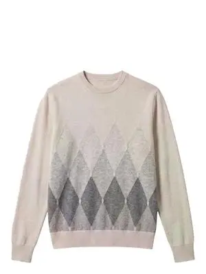BALLANTYNE Cashmere Argyle Pattern Crew-neck Sweater - Neutrals