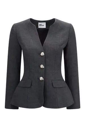 SELF-PORTRAIT Wool Collarless Jacket - Grey