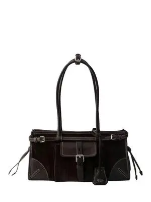 Prada Bonnie Medium Corduroy And Leather Handbag - Brown