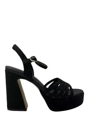 EMANUELLE VEE Giunone Raffia Platform Sandals - Black