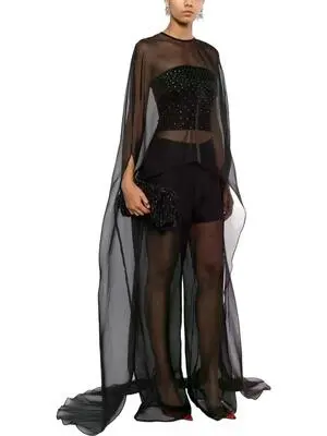 ISABEL SANCHIS Organza High-low Cape - Black
