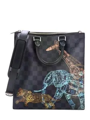 LOUIS VUITTON Louis Vuitton Sac Plat Cross Bag Limited Edition Wild Animals Damier Graphite Tote Bag Black
